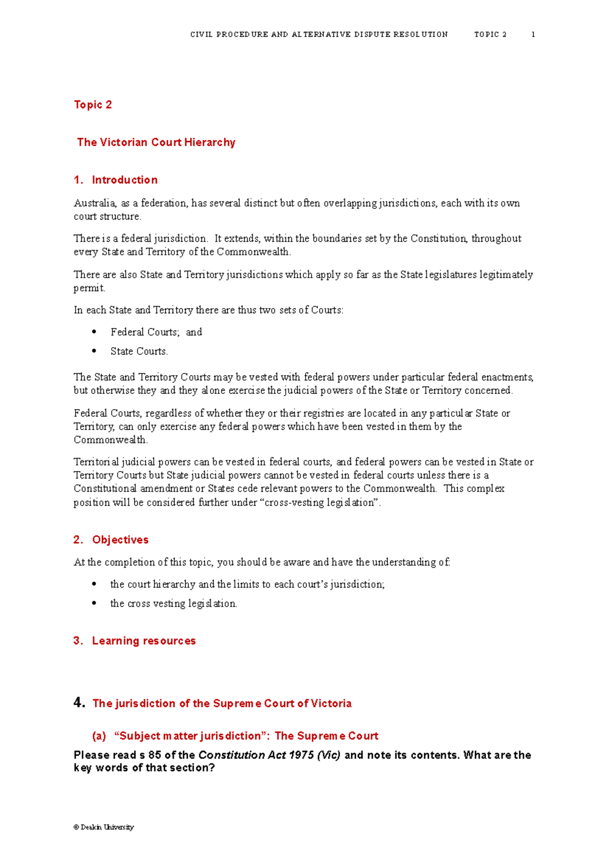 Notes ON Topic 2 - CIVIL PROCEDURE AND ALTERNATIVE DISPUTE RESOLUTION ...