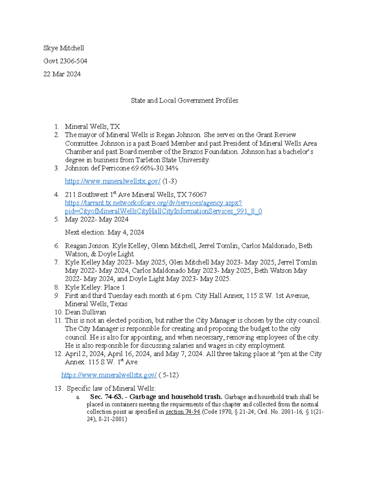 State and Local Government - Mineral Wells, TX 2. The mayor of Mineral ...