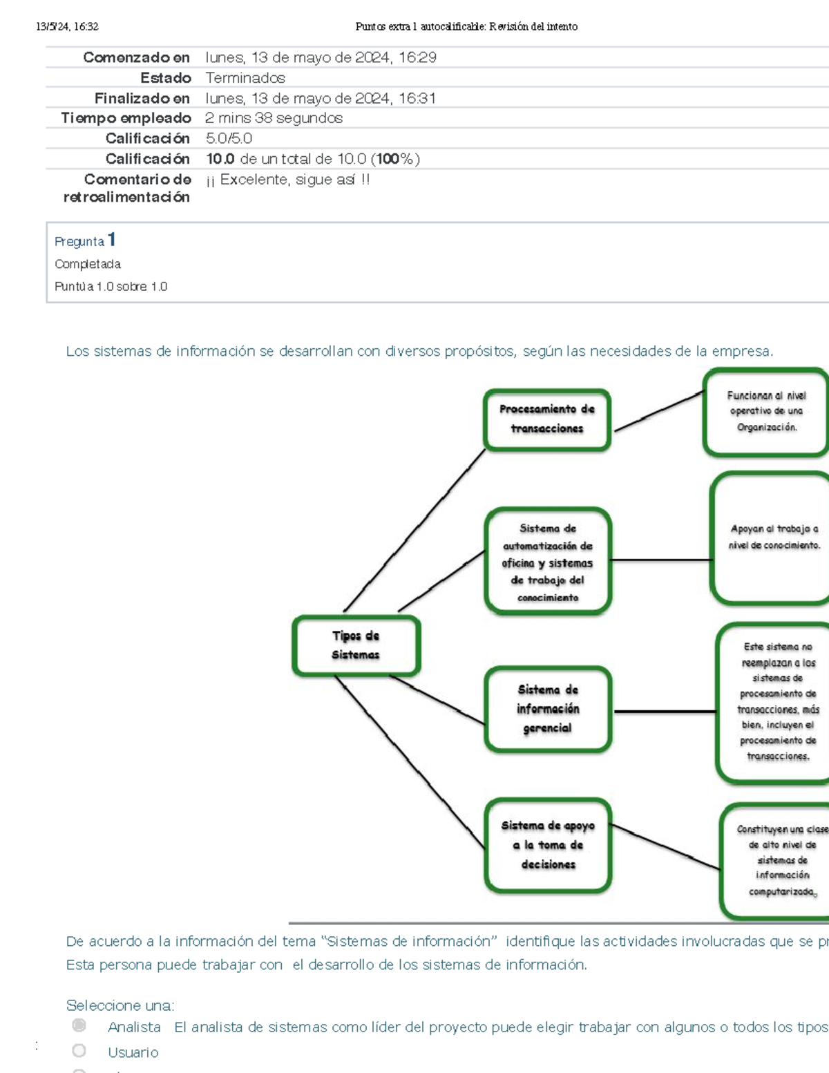Puntos extra 1 autocalificable analisis y diseno de sistemas - 13/5/24, 16:32 Puntos extra 1 ...