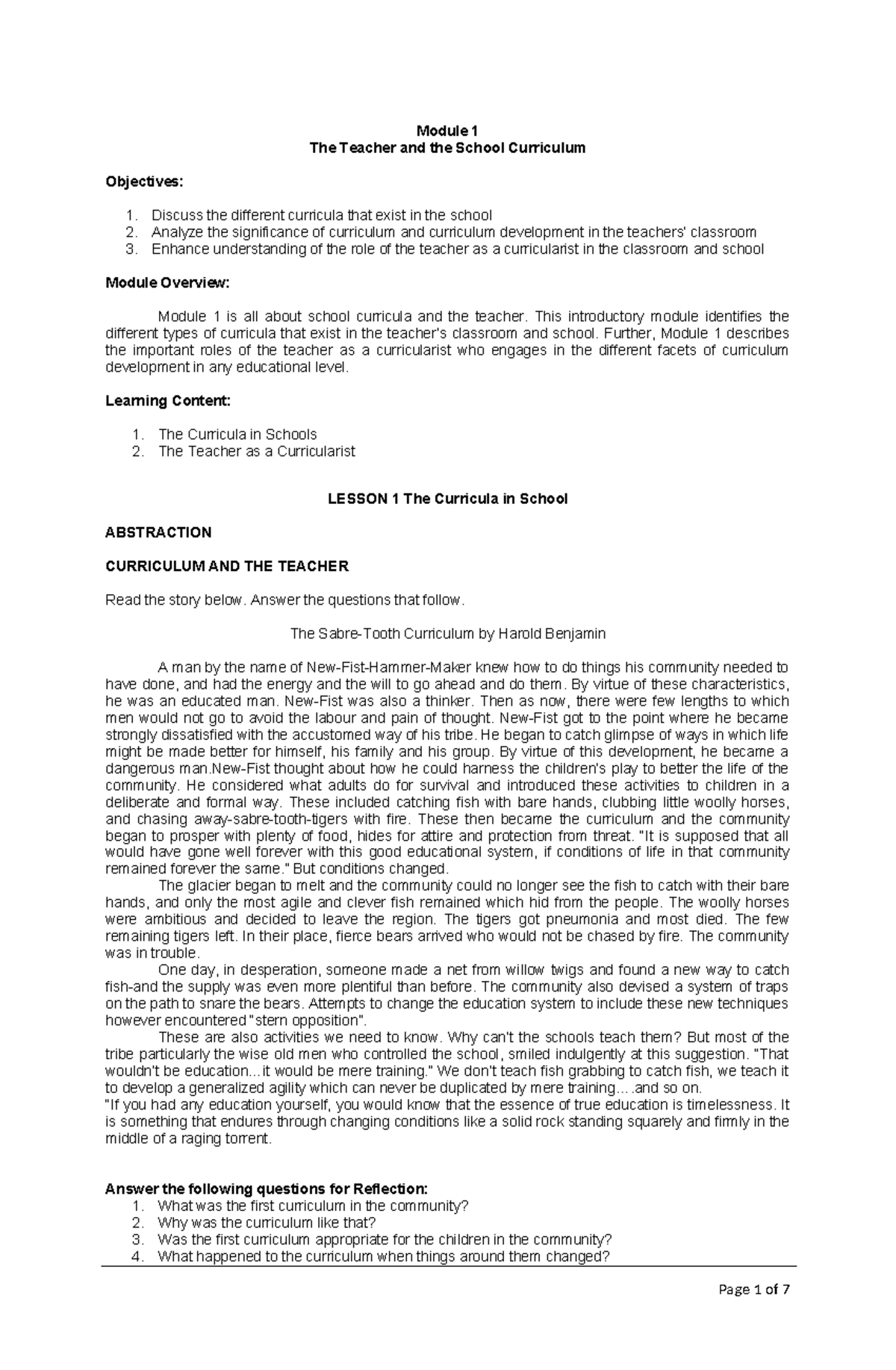 LC 1. module - Discussion - Module 1 The Teacher and the School ...