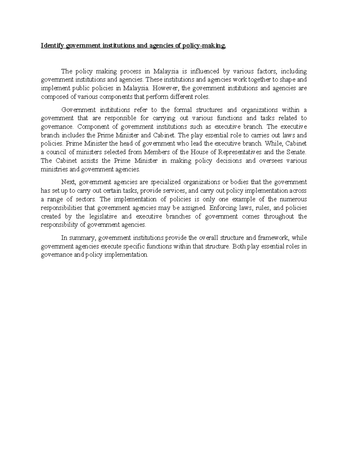 Identify government institutions and agencies of policy( tutorial week ...