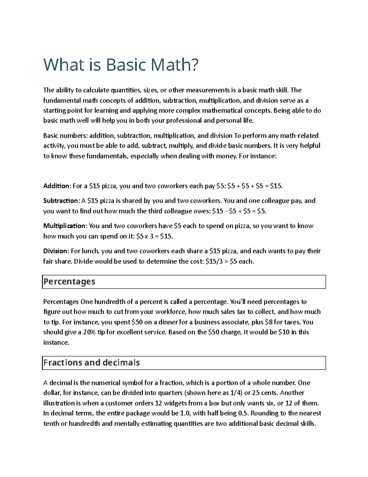 Basic MATH Development Module What Is Basic Math The Ability To 