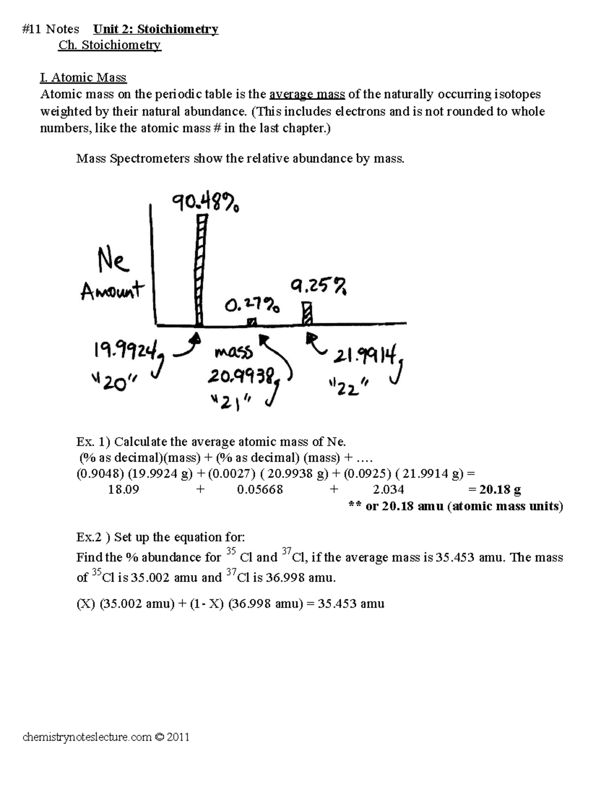 Stoich - Notes - #11 Notes Unit 2: Stoichiometry Ch. Stoichiometry I ...