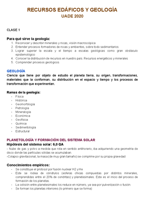 Recursos edaficos y geologia - RECURSOS EDÁFICOS Y GEOLOGÍA UADE 2020 ...