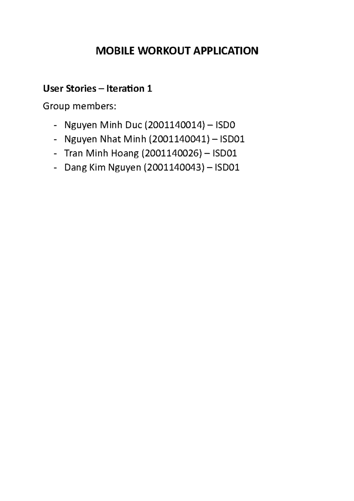 User Story - Iteration 1 - MOBILE WORKOUT APPLICATION User Stories ...
