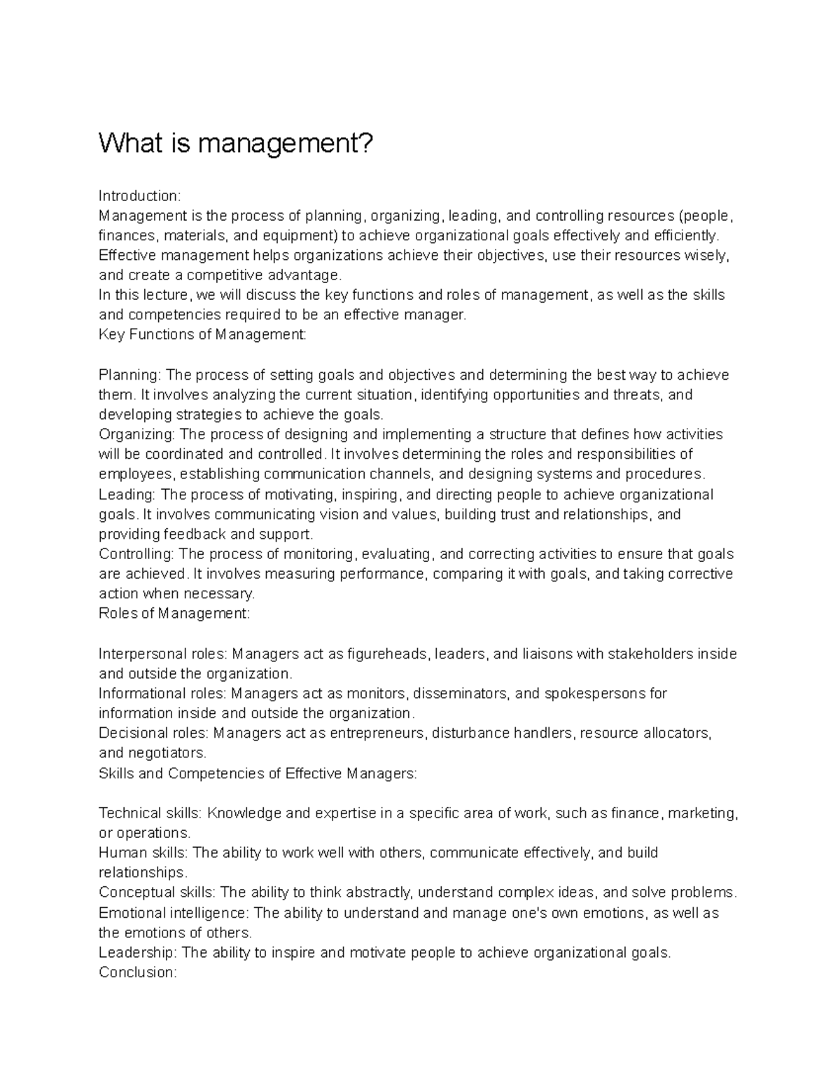 Introduction to Business (BMT-1010) Lecture 156 - What is management ...