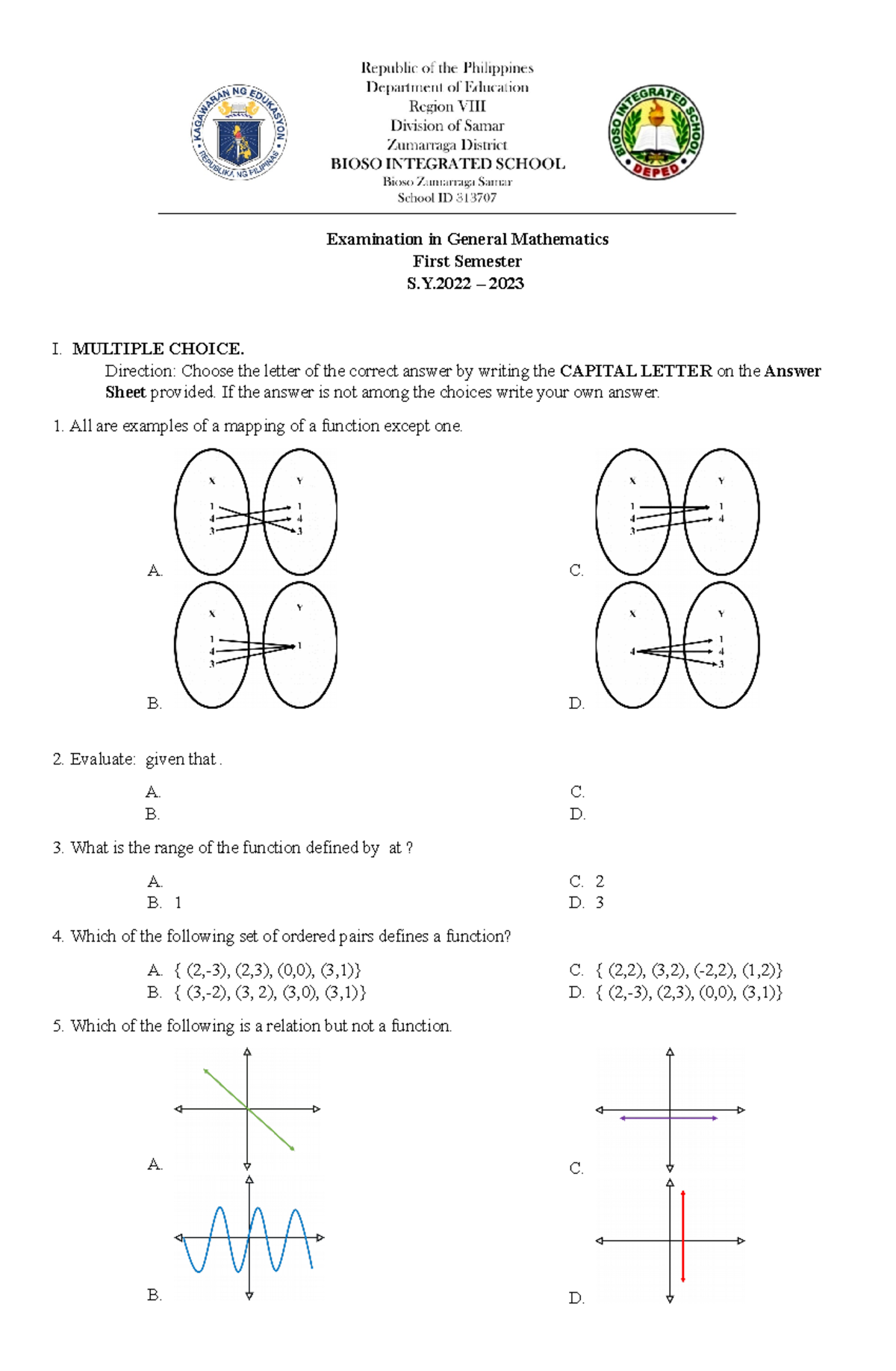 Midterm EXAM IN GEN MATH - Examination in General Mathematics First ...