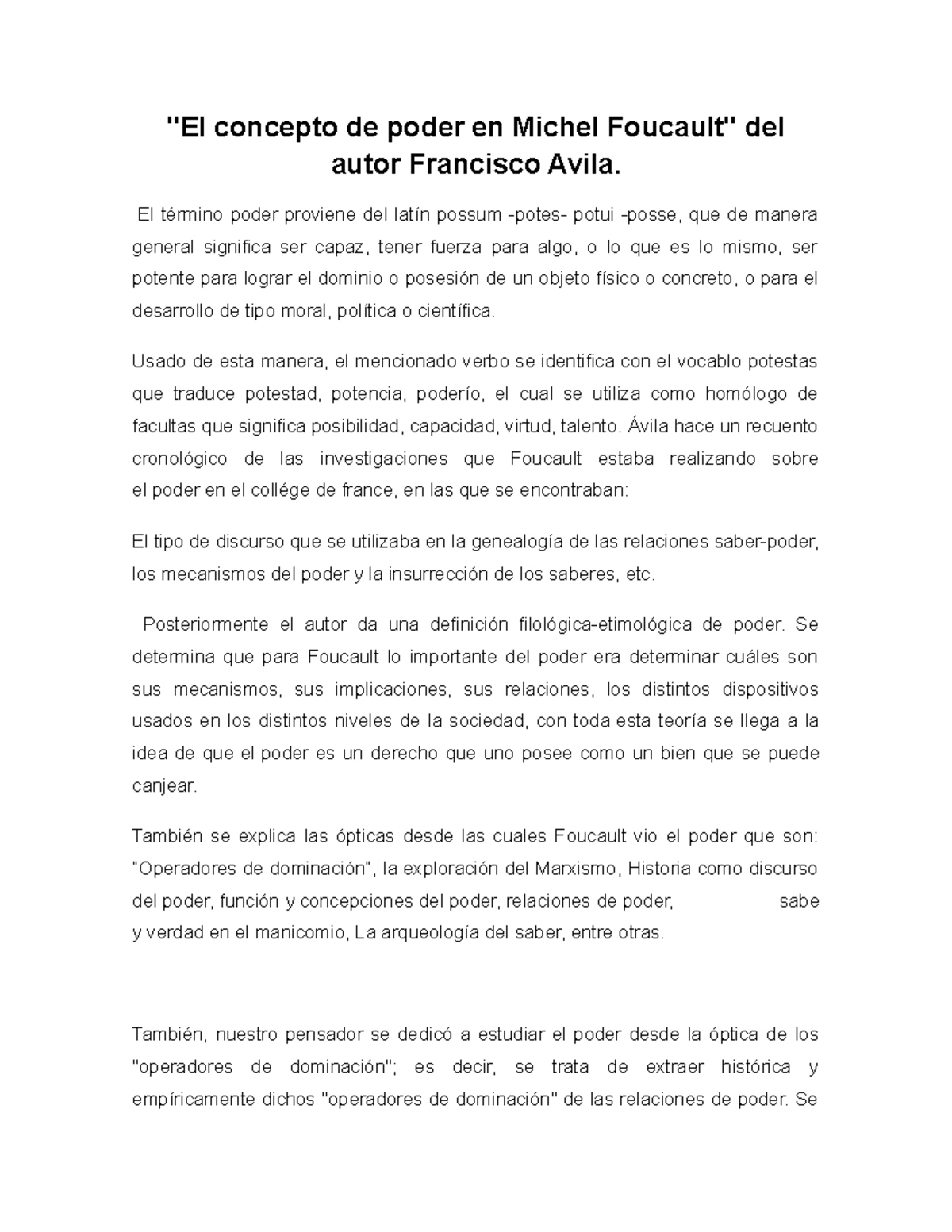 El concepto de poder en Michel Foucault ya - "El concepto de poder en Michel Foucault" del - Studocu