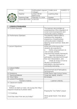 ESP 10 Week 1-2 - ESP-10 - SEMI-DETAILED ESP LESSON PLAN GRADE LEVEL 10 QUARTER / DOMAIN FIRST ...