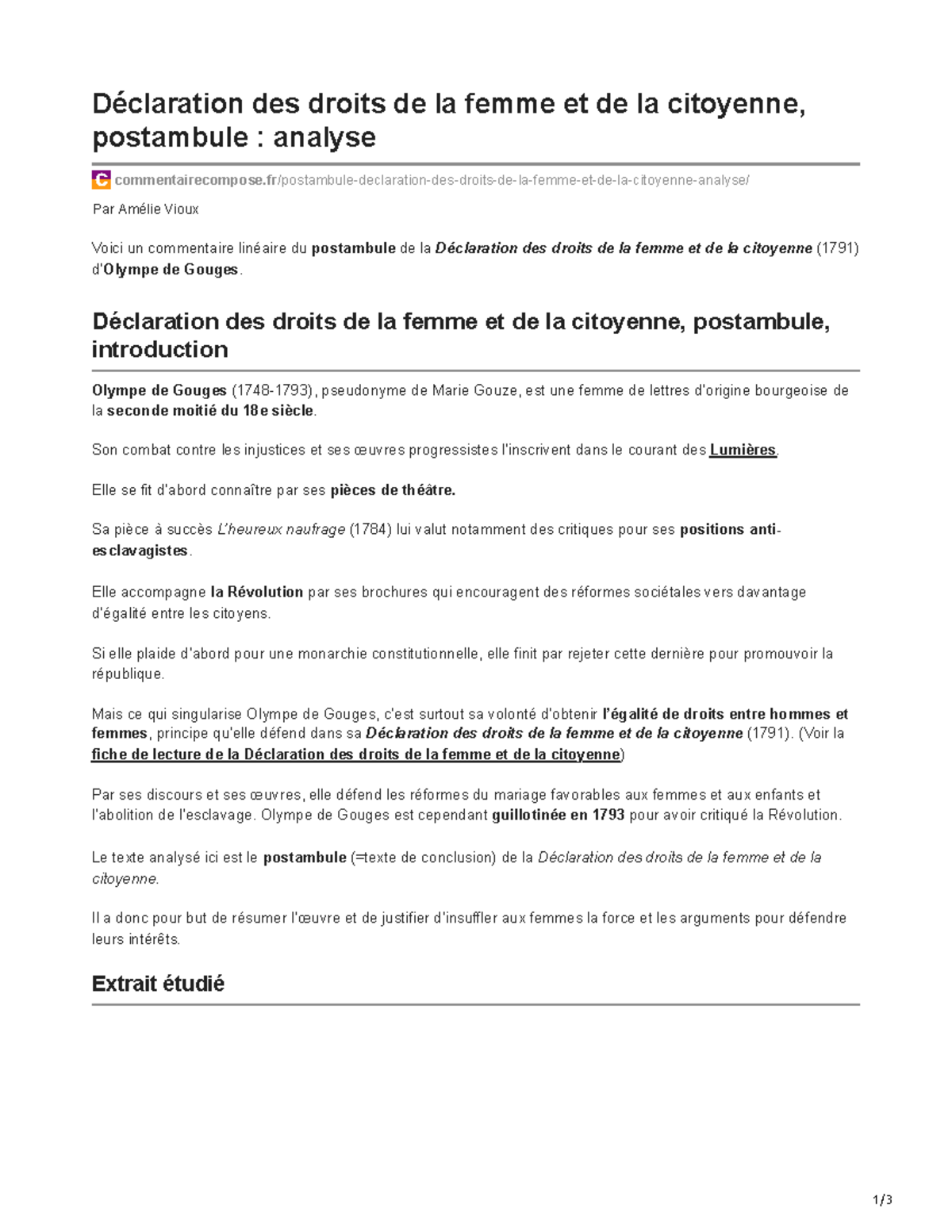 Commentairecompose.fr-Déclaration des droits de la femme et de la ...
