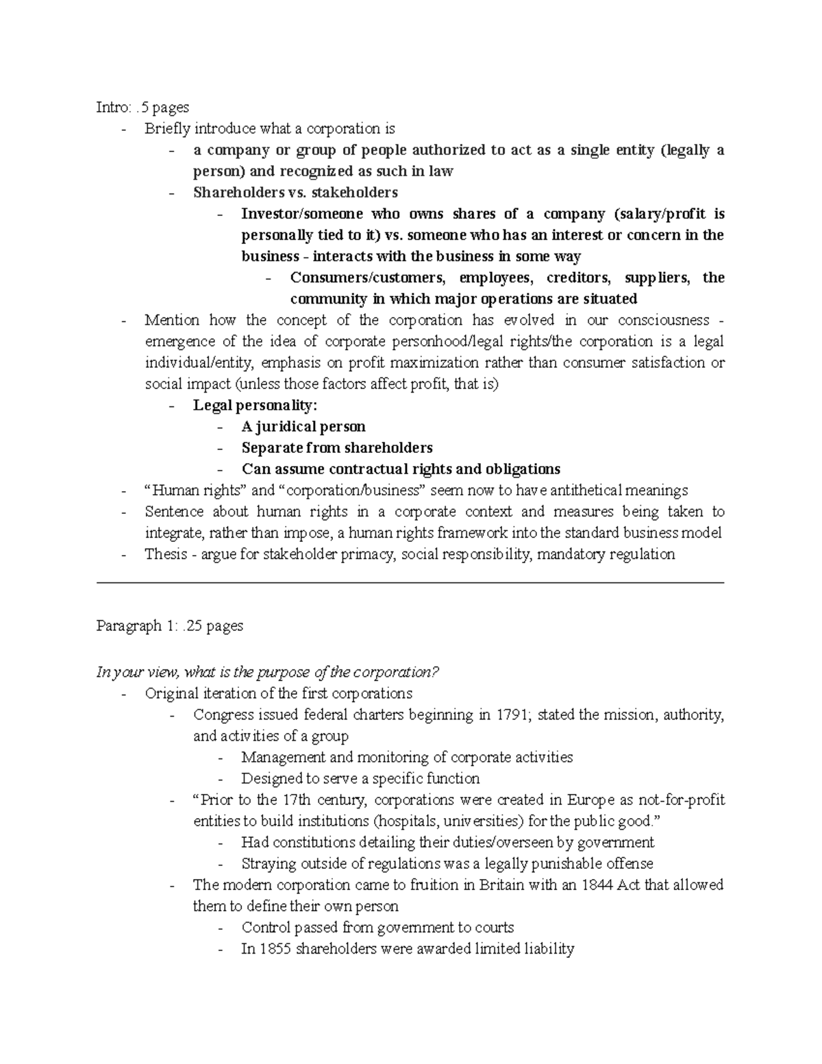 Class Final Exam Essay Full Outline - Intro: .5 pages - Briefly ...