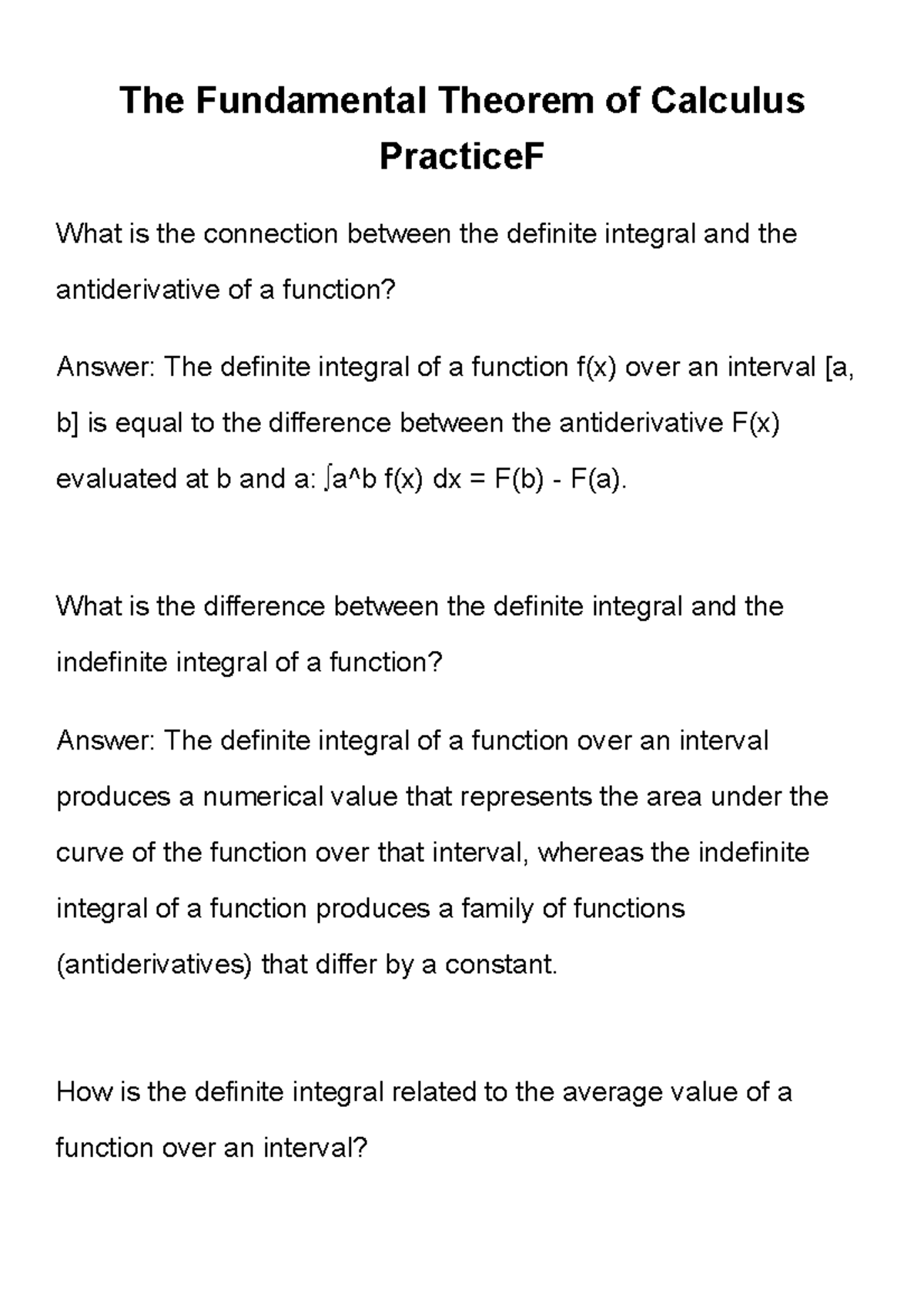 The Fundamental Theorem Of Calculus Practice F The Fundamental the-fundamental-theorem-of-calculus-practice-f-the-fundamental