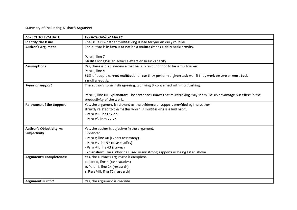 Multitasking is a bad for you - Summary of Evaluating Author’s Argument ...