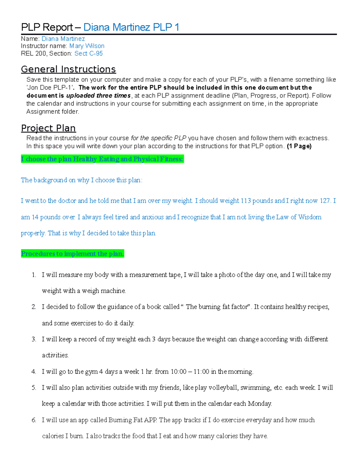 FDREL200 Provident Living Project Report Template Part 2 - PLP Report ...