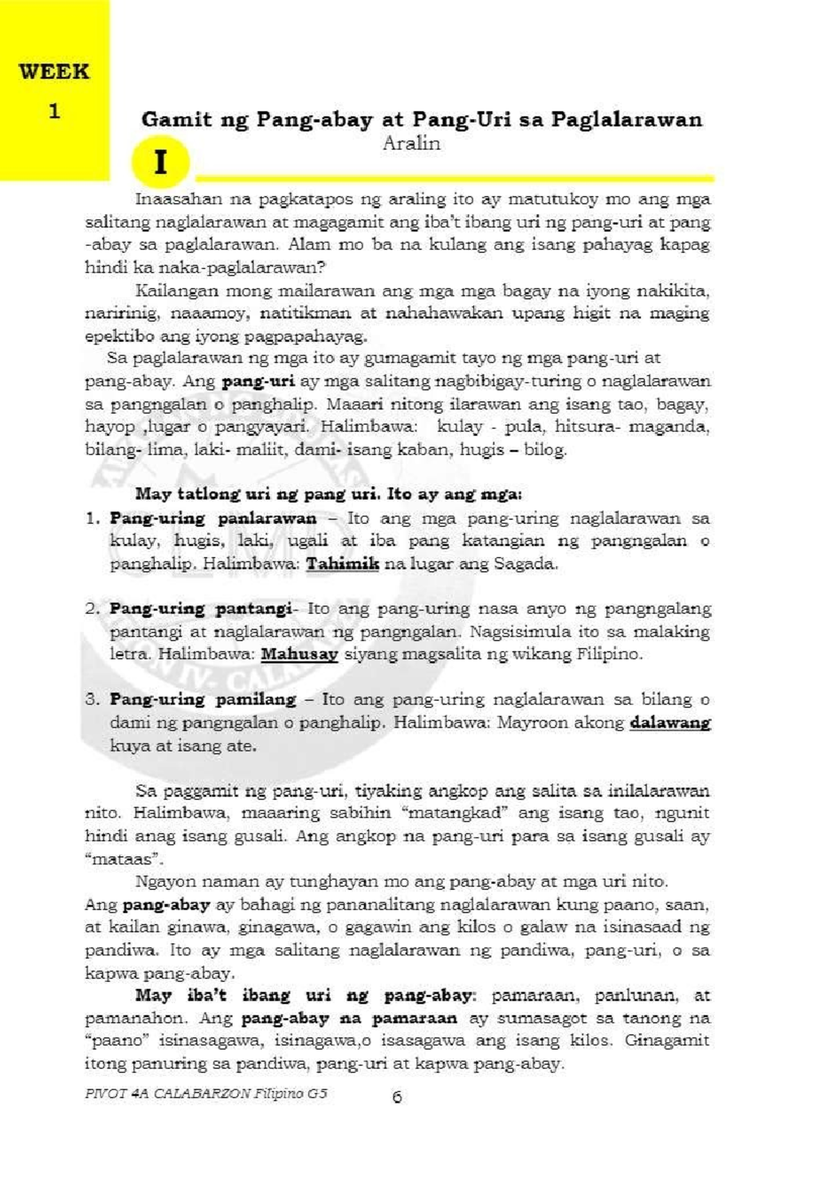 Filipino 5 Module 1 Week 1-4 - Science Technology Engineering ...