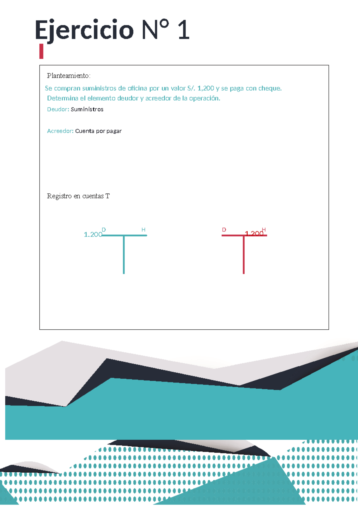 Contabilidad - .- Ejercicio N° 1 Planteamiento: Se compran suministros ...