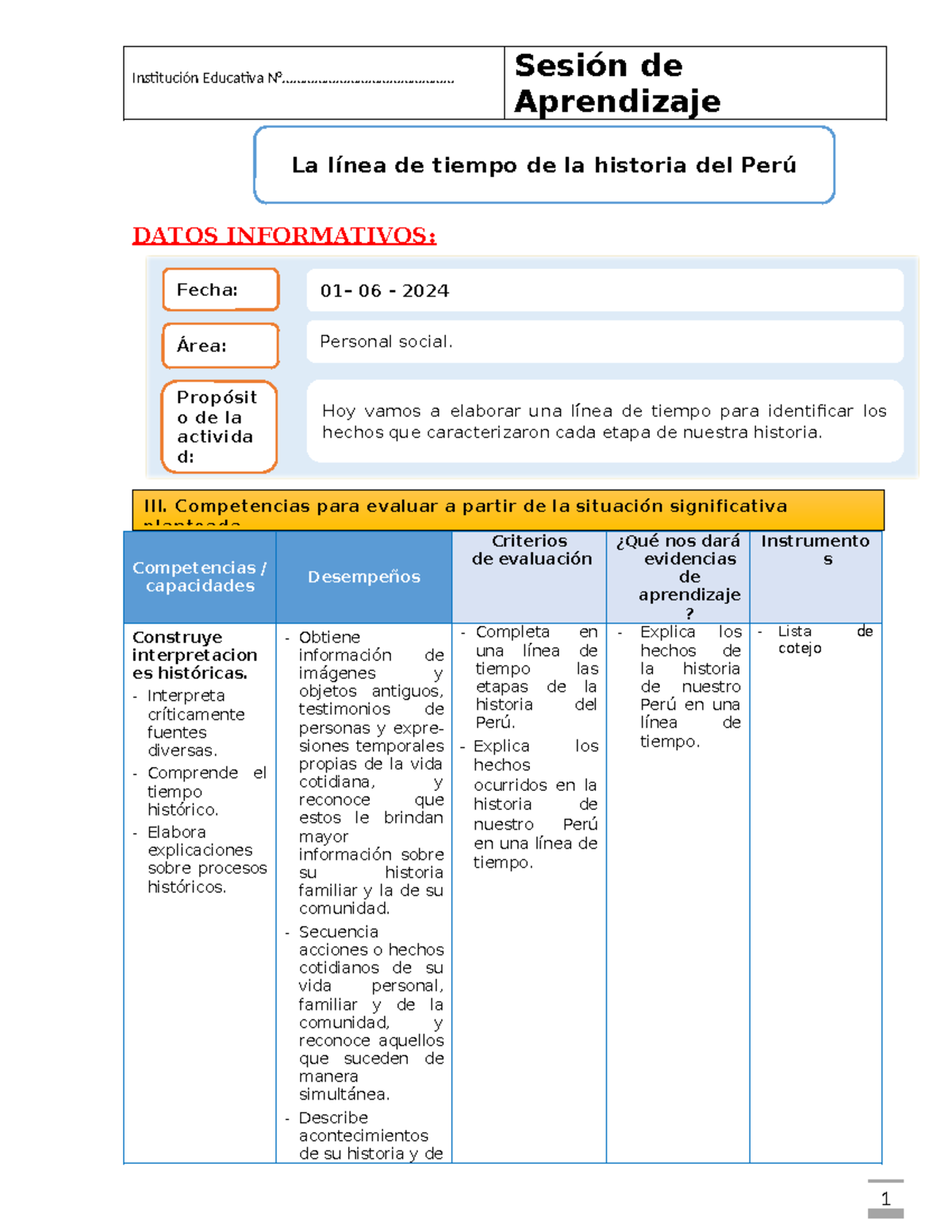 01 Julio N°2 PS Linea DE Tiempo DE LA Historia - Aprendizaje DATOS ...