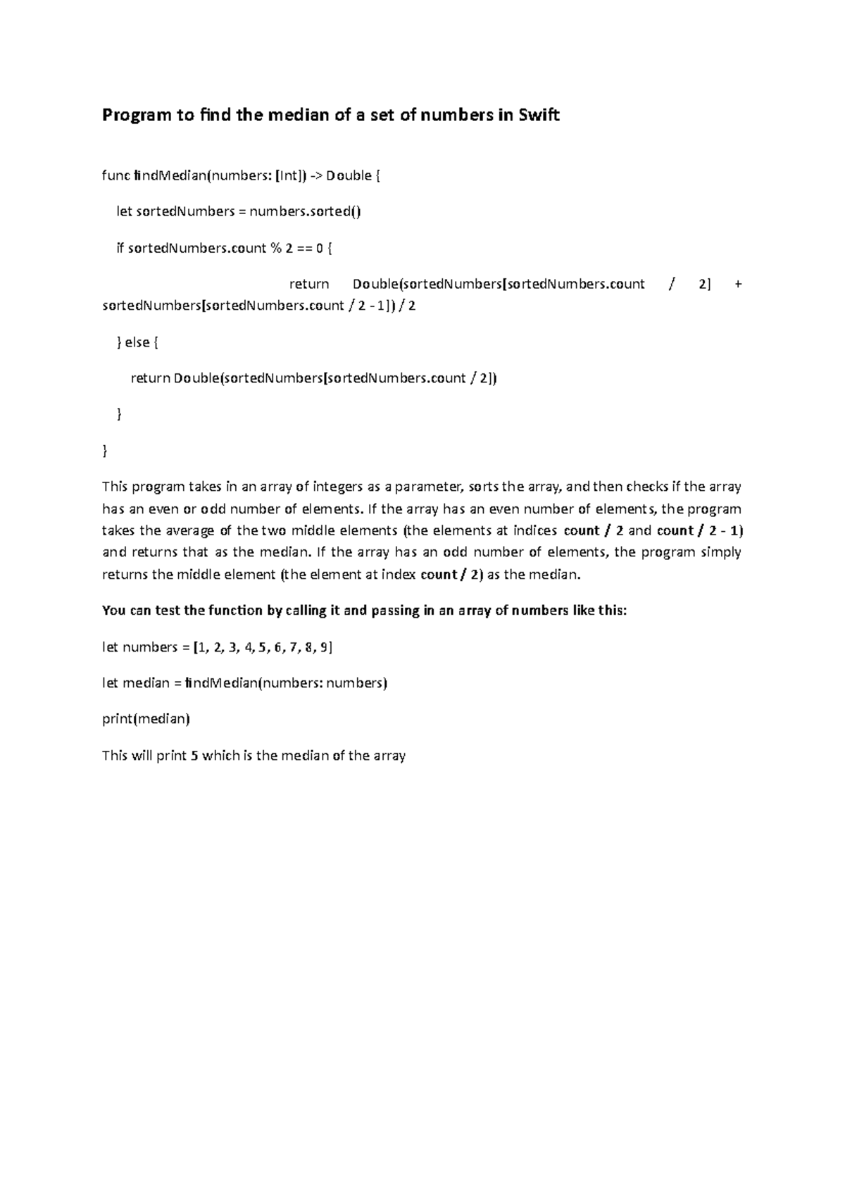 Median Swift Finding Median Using Swift Program To Find The Median Of A Set Of Numbers In