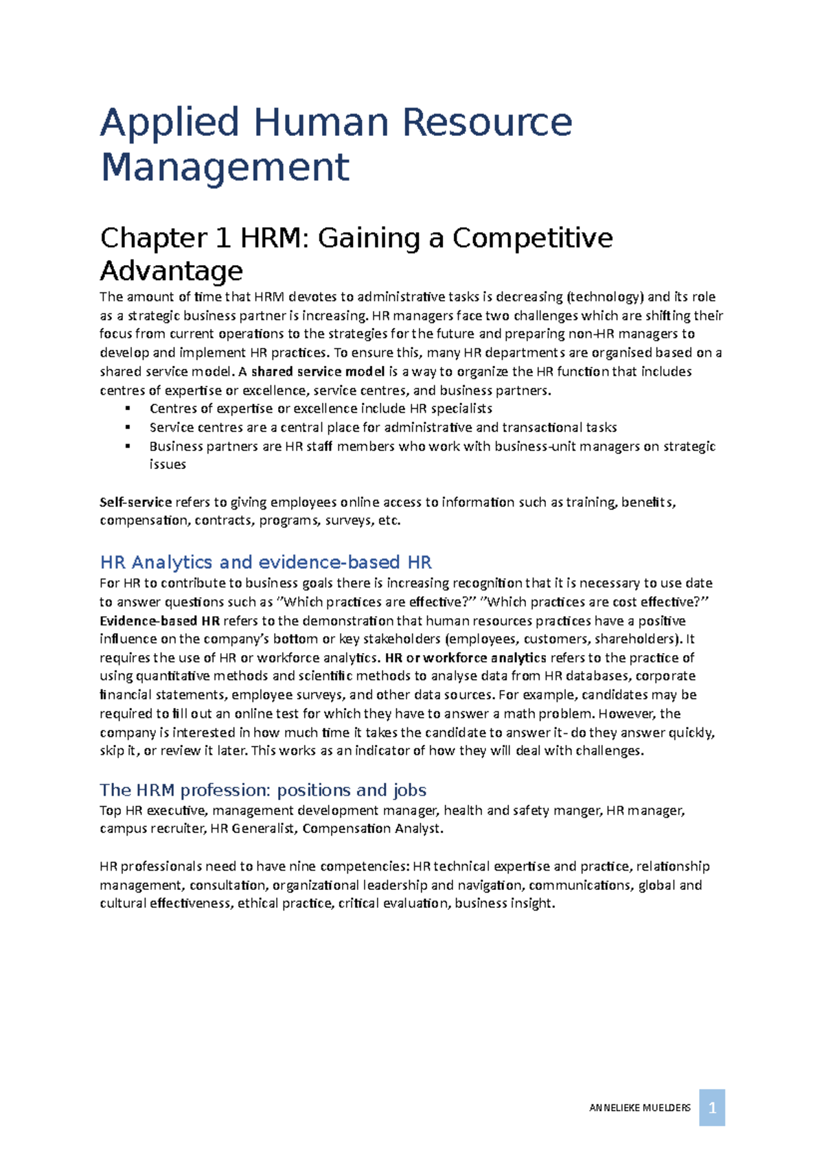Applied Human Resource Management Summary - Annelieke Muelders ...