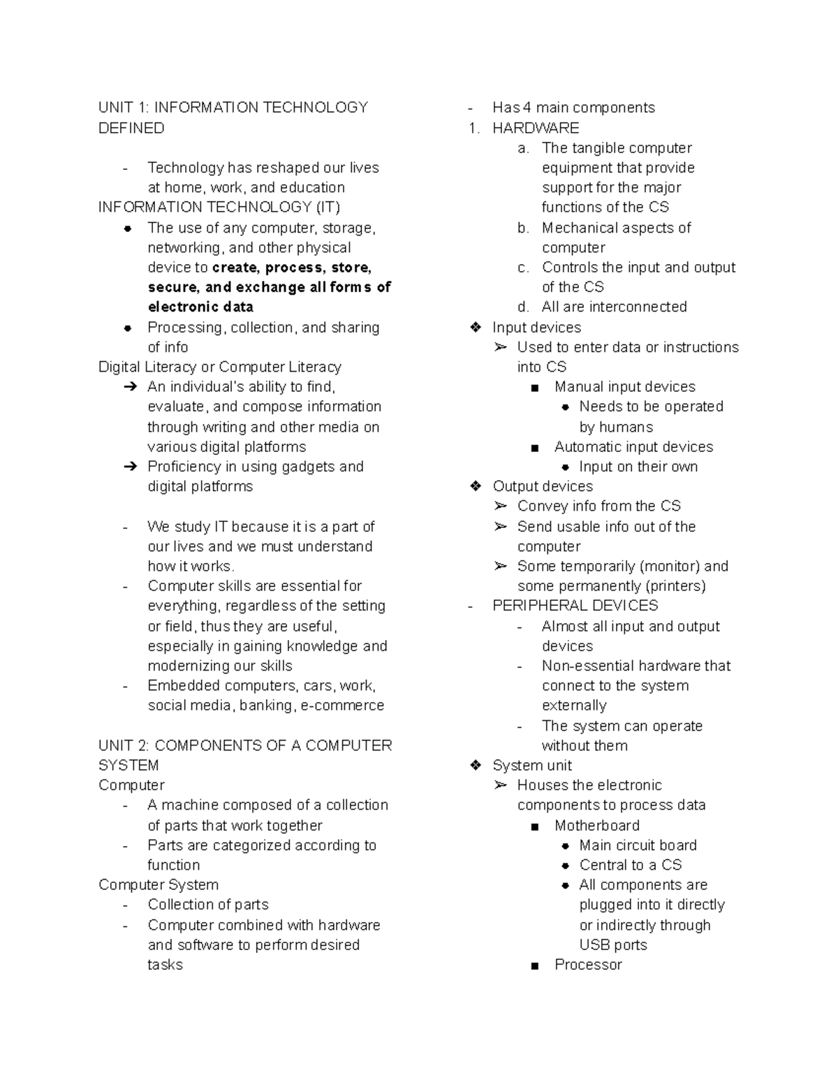 GIT Reviewer Prelims - UNIT 1: INFORMATION TECHNOLOGY DEFINED Technology has reshaped our lives ...