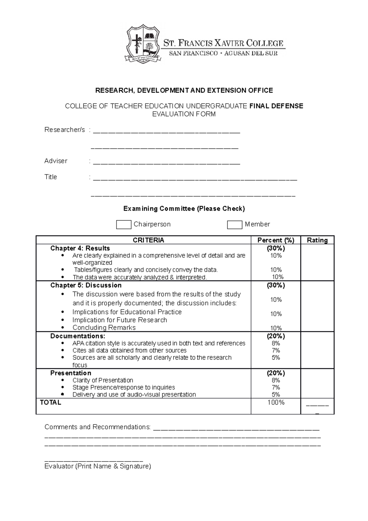 Qualitative Final Defense Evaluation FORM - RESEARCH, DEVELOPMENT AND ...