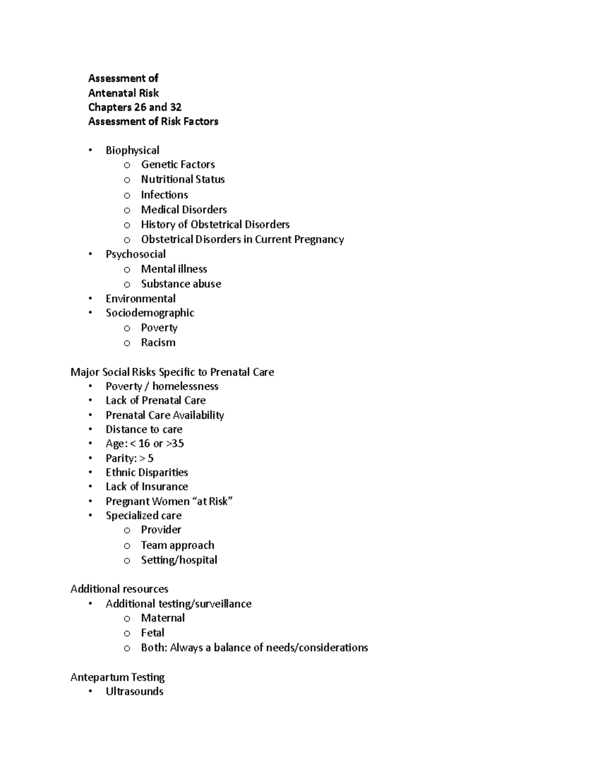 Antenatal risk - asmt - Lecture notes 10 - Assessment of Antenatal Risk ...