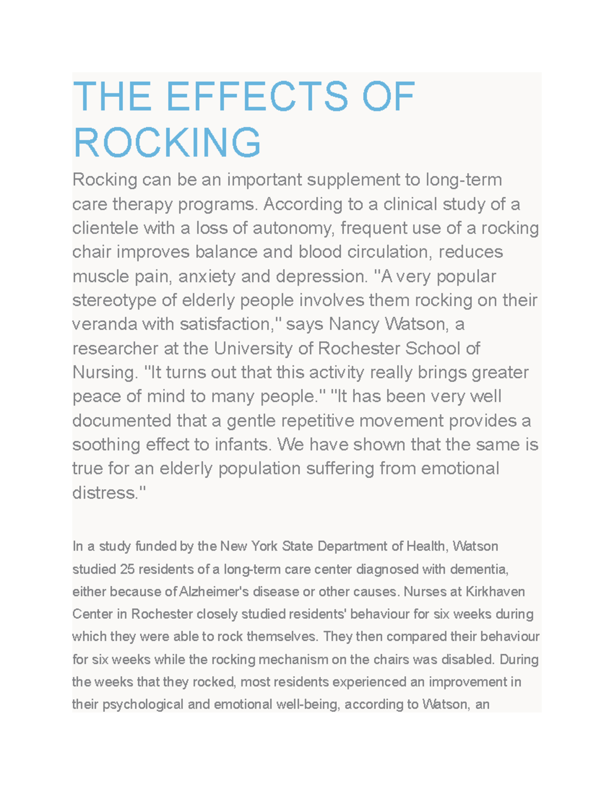 THE Effects OF Rocking - ... - THE EFFECTS OF ROCKING Rocking can be an ...