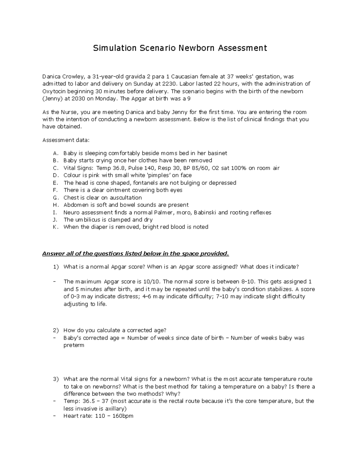 Newborn Simulation Scenario - Simulation Scenario Newborn Assessment ...