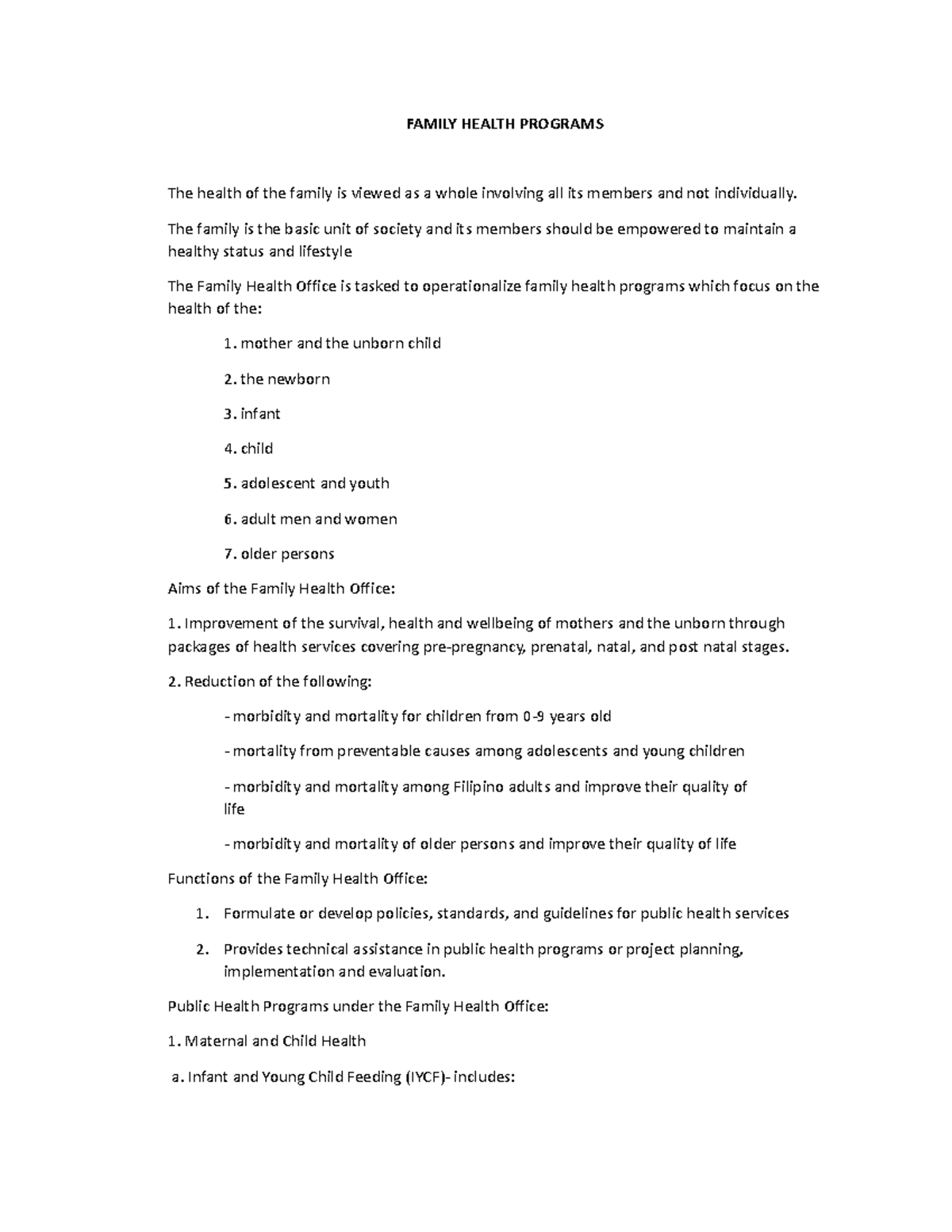 Family Health Programs - FAMILY HEALTH PROGRAMS The health of the ...