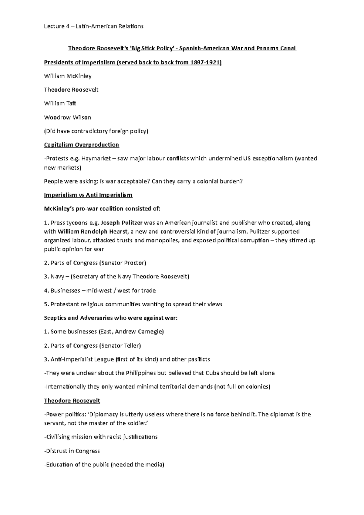 Lecture 2.1 - 'Big Stick Policy' - Theodore Roosevelt's 'Big Stick ...