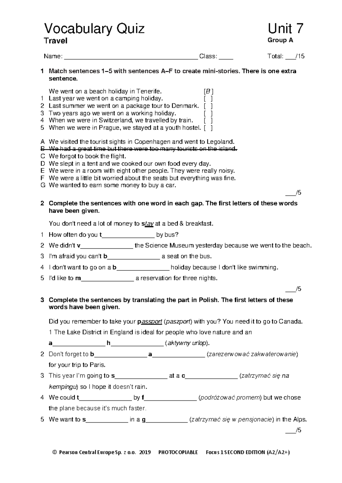 Focus 1 2E Vocabulary Quiz Unit7 Group A - Vocabulary Quiz Unit 7 ...
