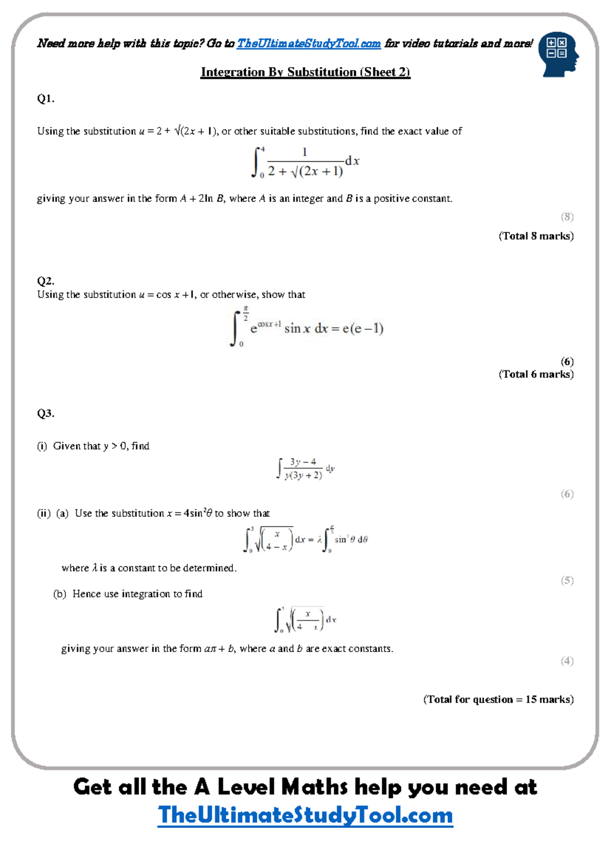 Y2 pure integration by substitution e - Get all the A Level Maths help you need at Integration ...