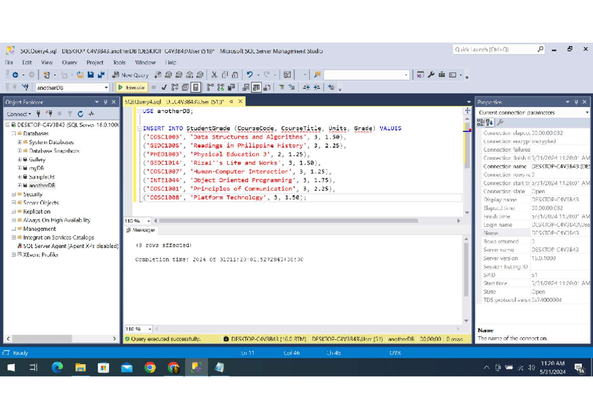 08 Task Performance 1 Information Management - SQLQuery4 Microsoft SQL ...