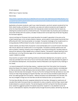 TASK 2 Teacher Interview - Shelby Nutt Task 2: Teacher Interview D097 ...