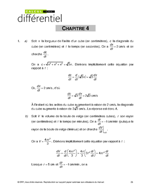 Sol Exer Recap Chap4 - solutionnaire manuel calcul différentiel (exercices révision et/ou - Studocu