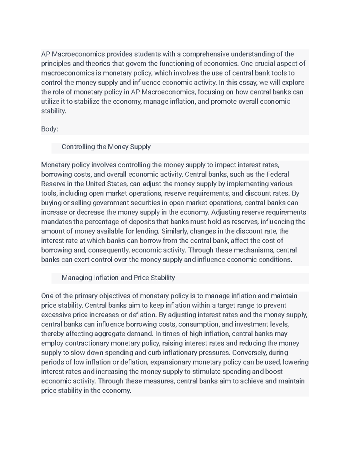 Controlling the Economy through the Money Supply - AP Macroeconomics ...