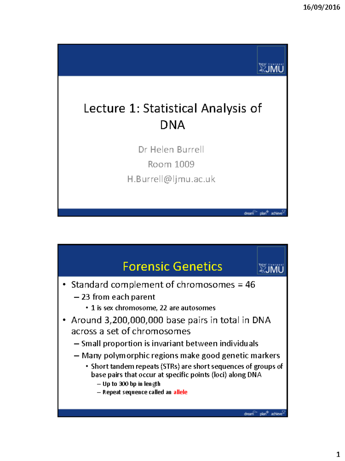 Lecture 1+2 - statistical analysis of DNA - Lecture 1: Statistical ...