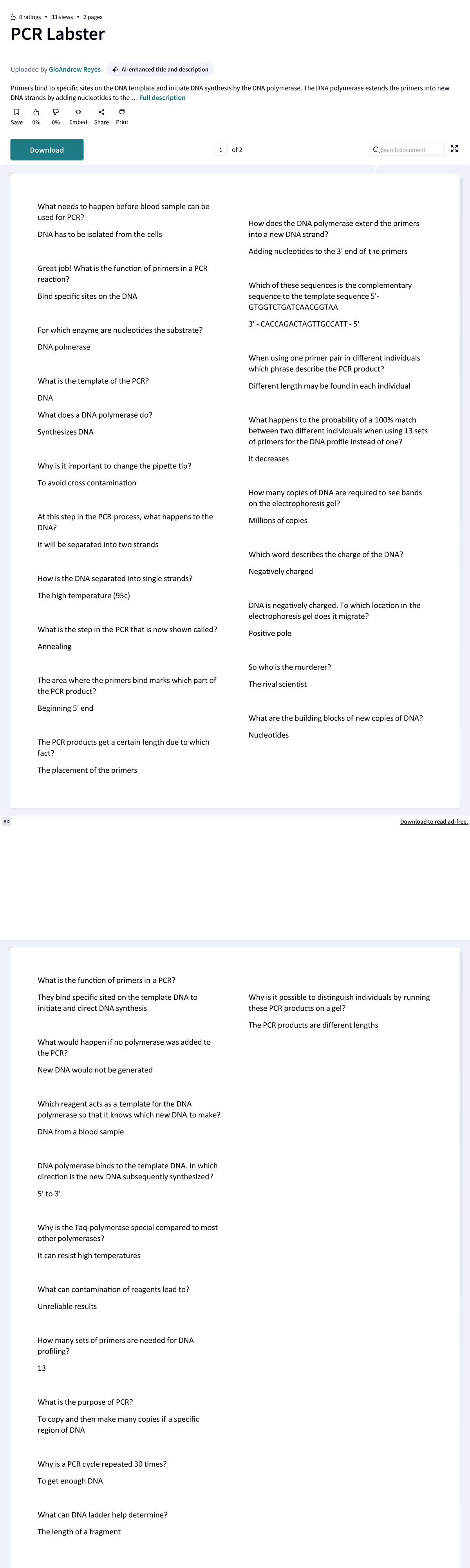 PCR Labster PDF Polymerase Chain Reaction Primer Molecular Biology - 0 ratings · 33 views · 2 ...