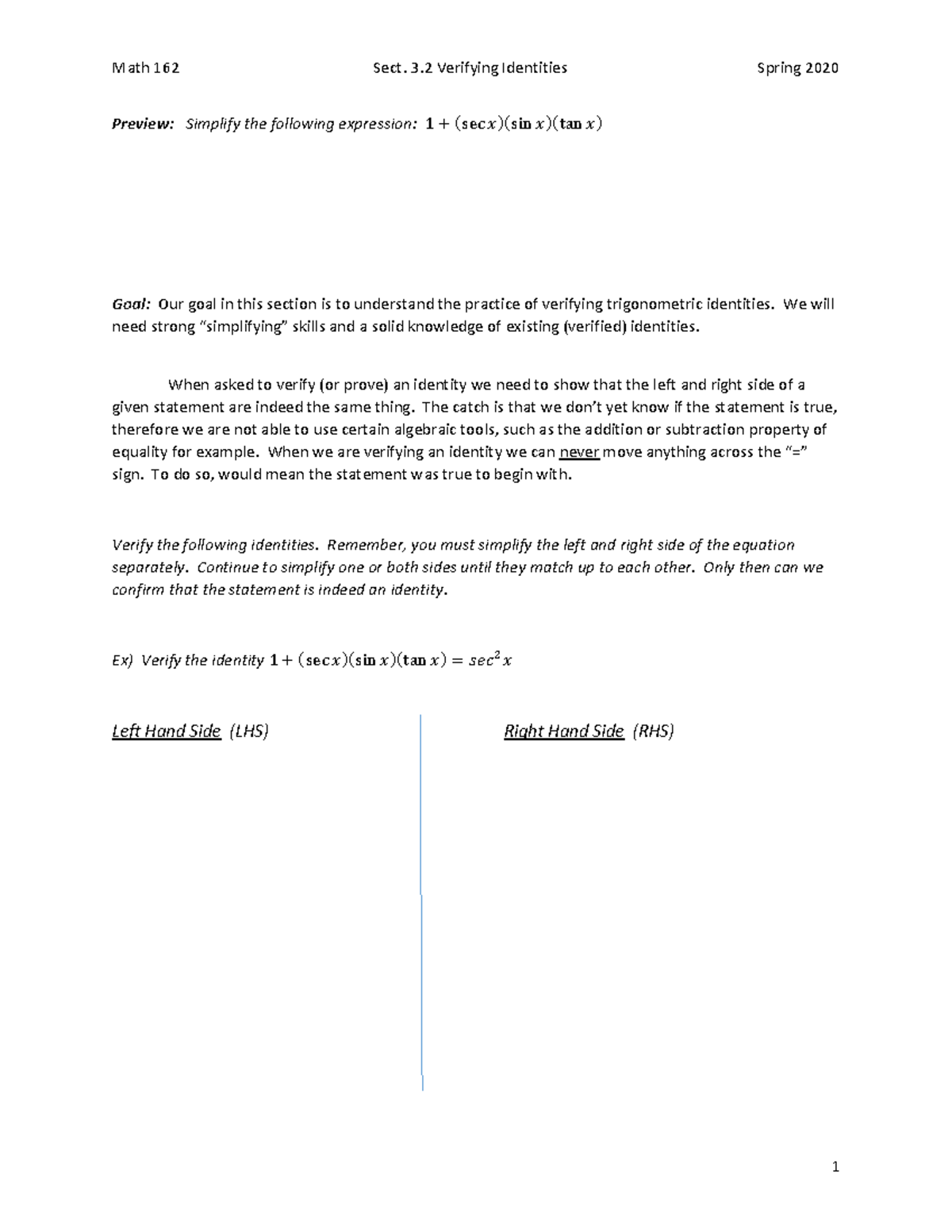 Math 162- Sect. 3.2 Notes - Preview: Simplify the following expression ...