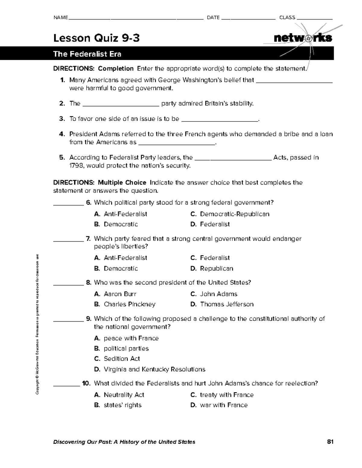 Quiz 9.3 History - NAME ...