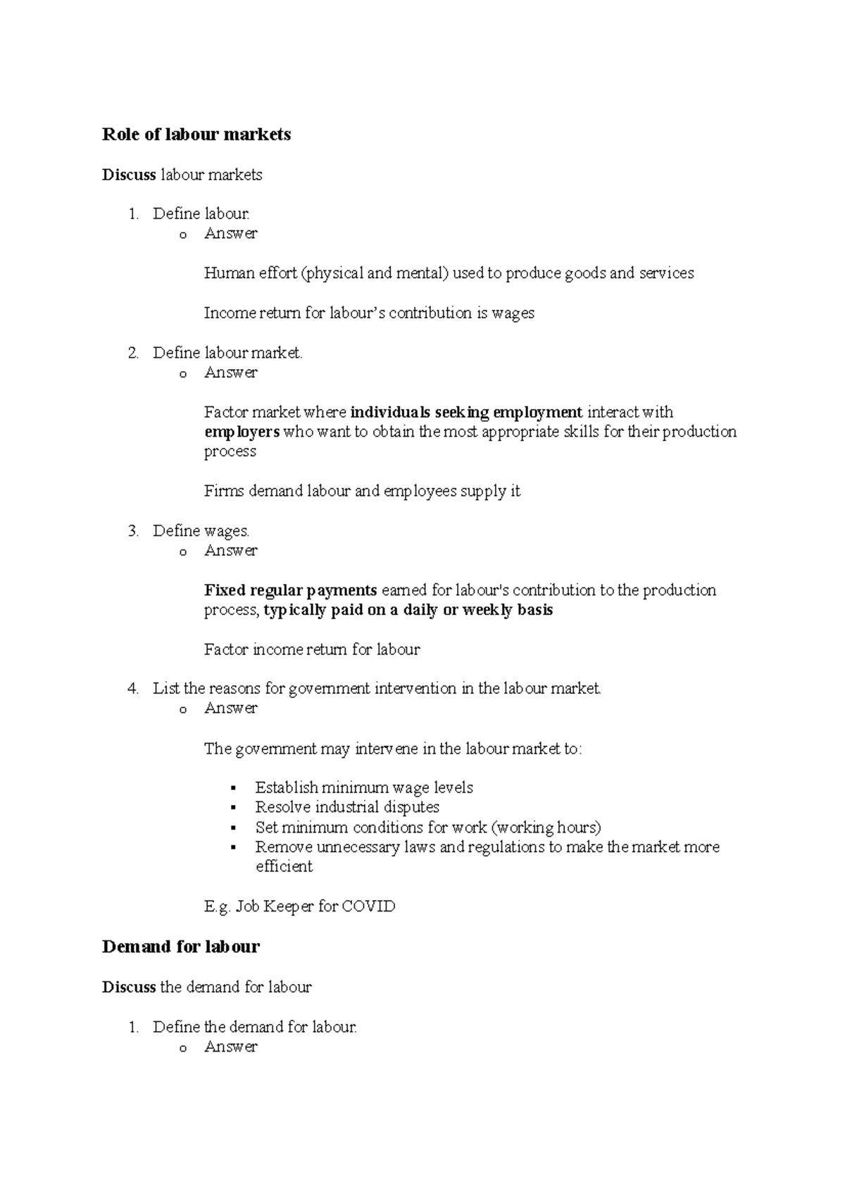 Labour Markets Complete Notes - Role of labour markets Discuss labour ...