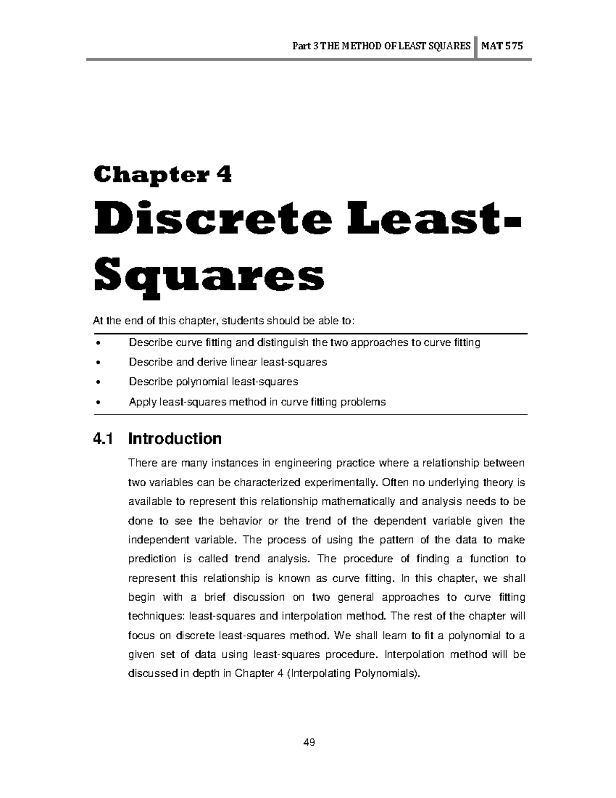 M575 Chapter 4 Lecture Notes Exercise And Solution Introduction