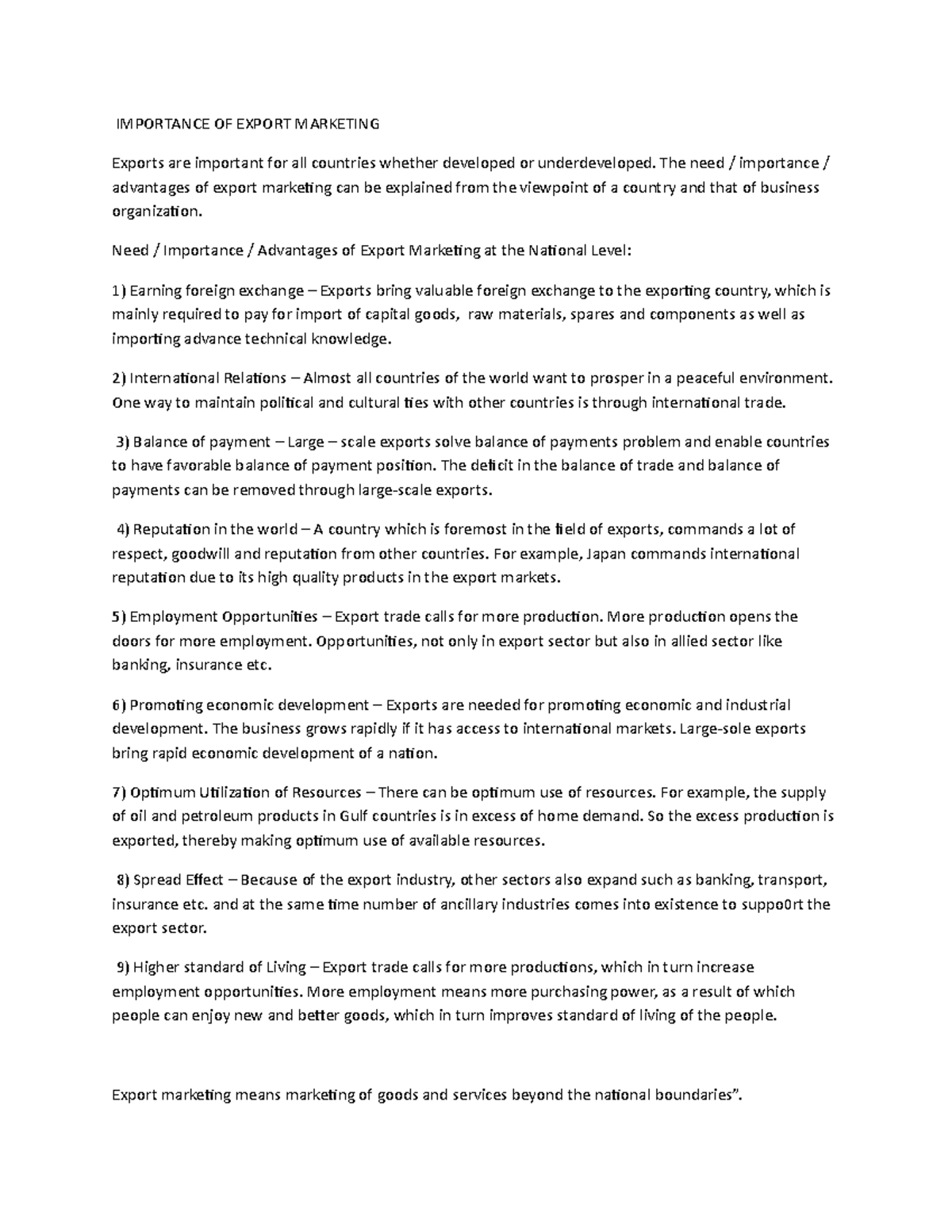 Export marketing WPS Office - IMPORTANCE OF EXPORT MARKETING Exports ...