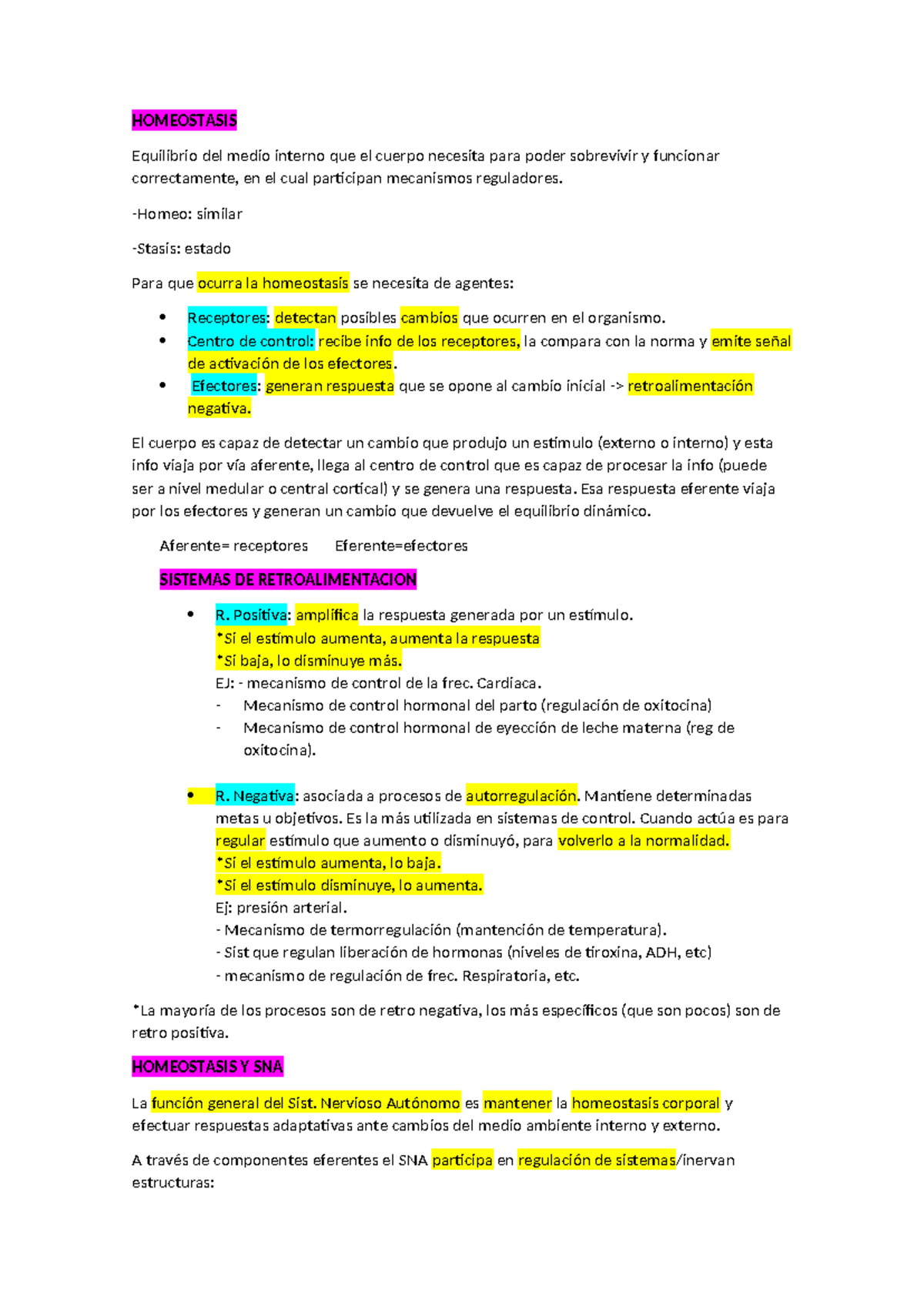 Resumen Fisiología Solemne 1 - HOMEOSTASIS Equilibrio del medio interno ...
