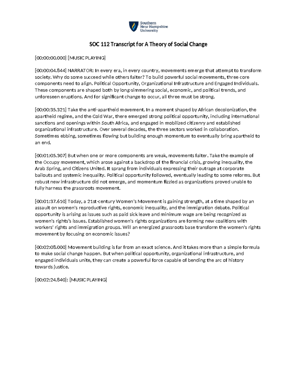 SOC 112 Transcript for A Theory of Social Change - Why do some succeed ...