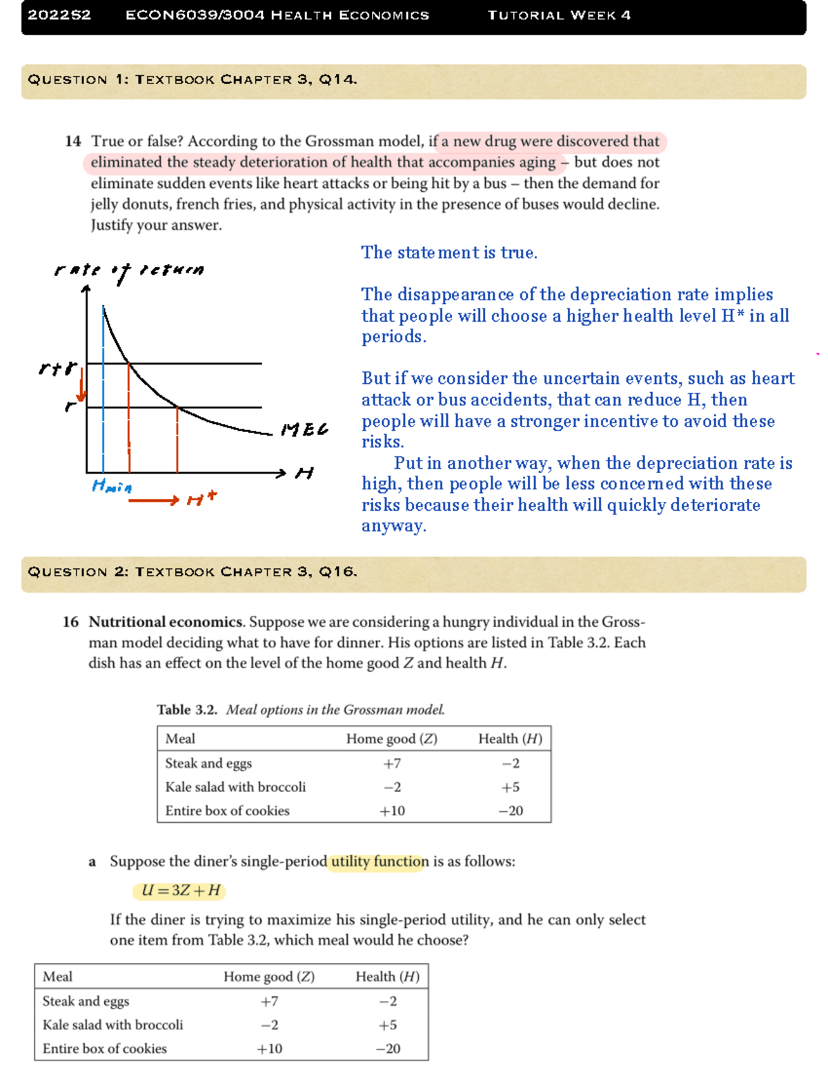 3004 Week 4 Solutions 1 - tutorial 3 - rate of return rtr H MEC H Amin ...