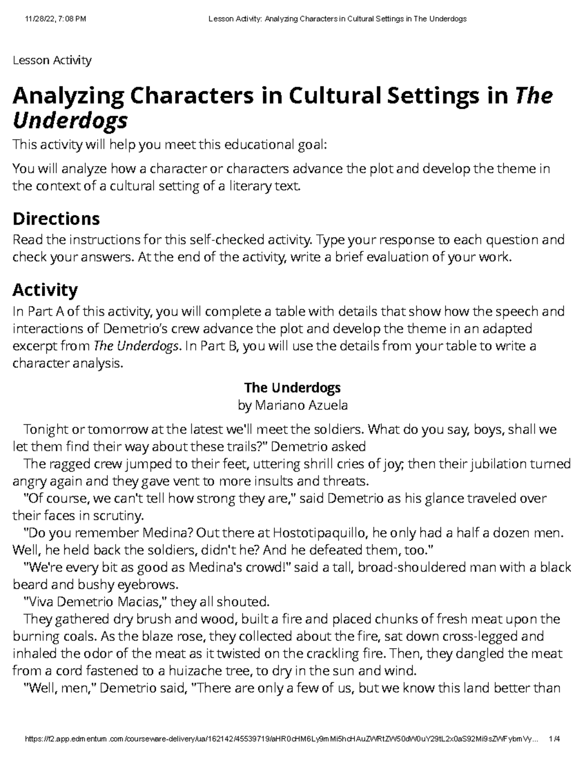 Analyzing Characters in Cultural Settings Tutorial - Lesson Activity ...