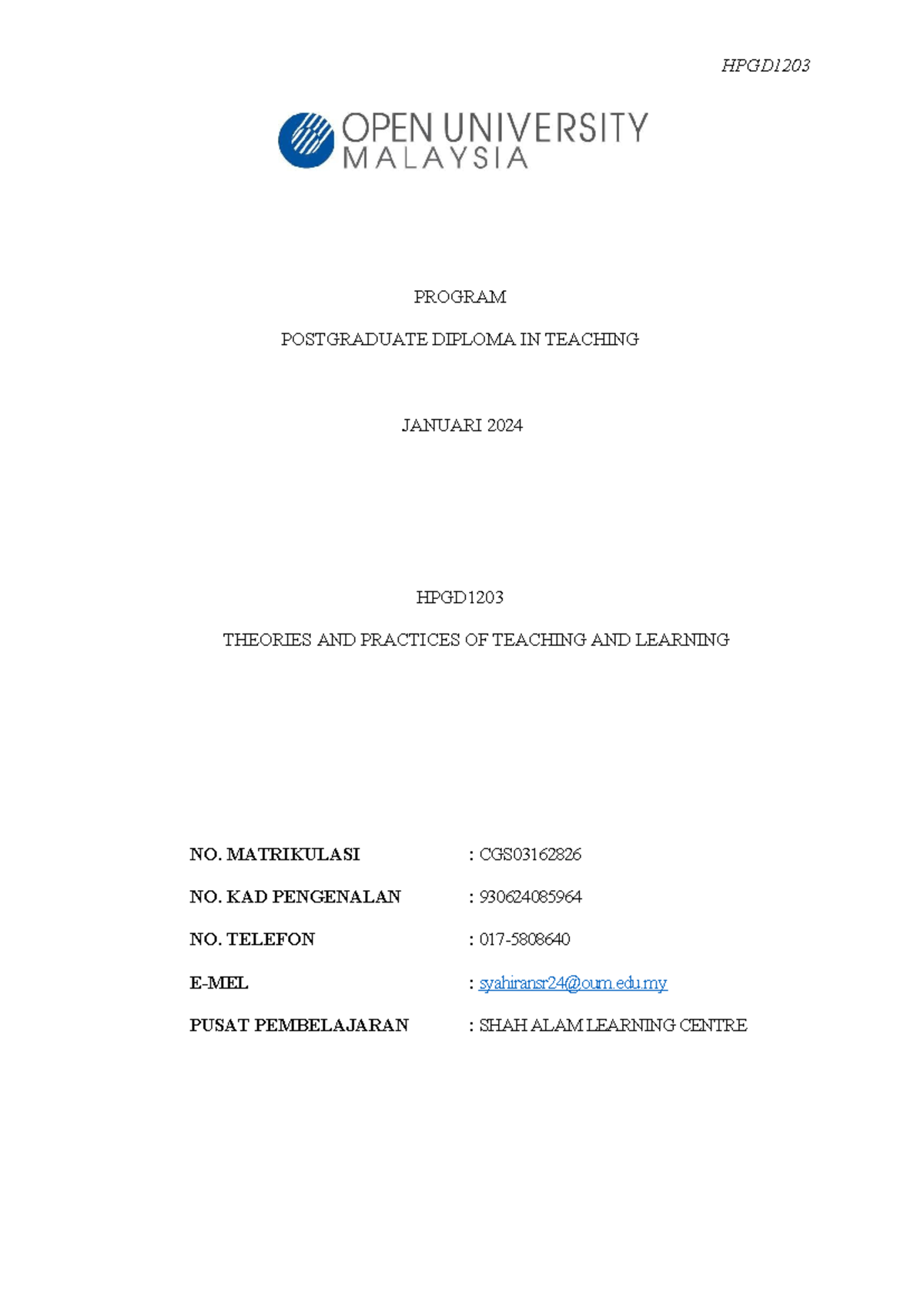 Assignment PGDT - PROGRAM POSTGRADUATE DIPLOMA IN TEACHING JANUARI 2024 ...