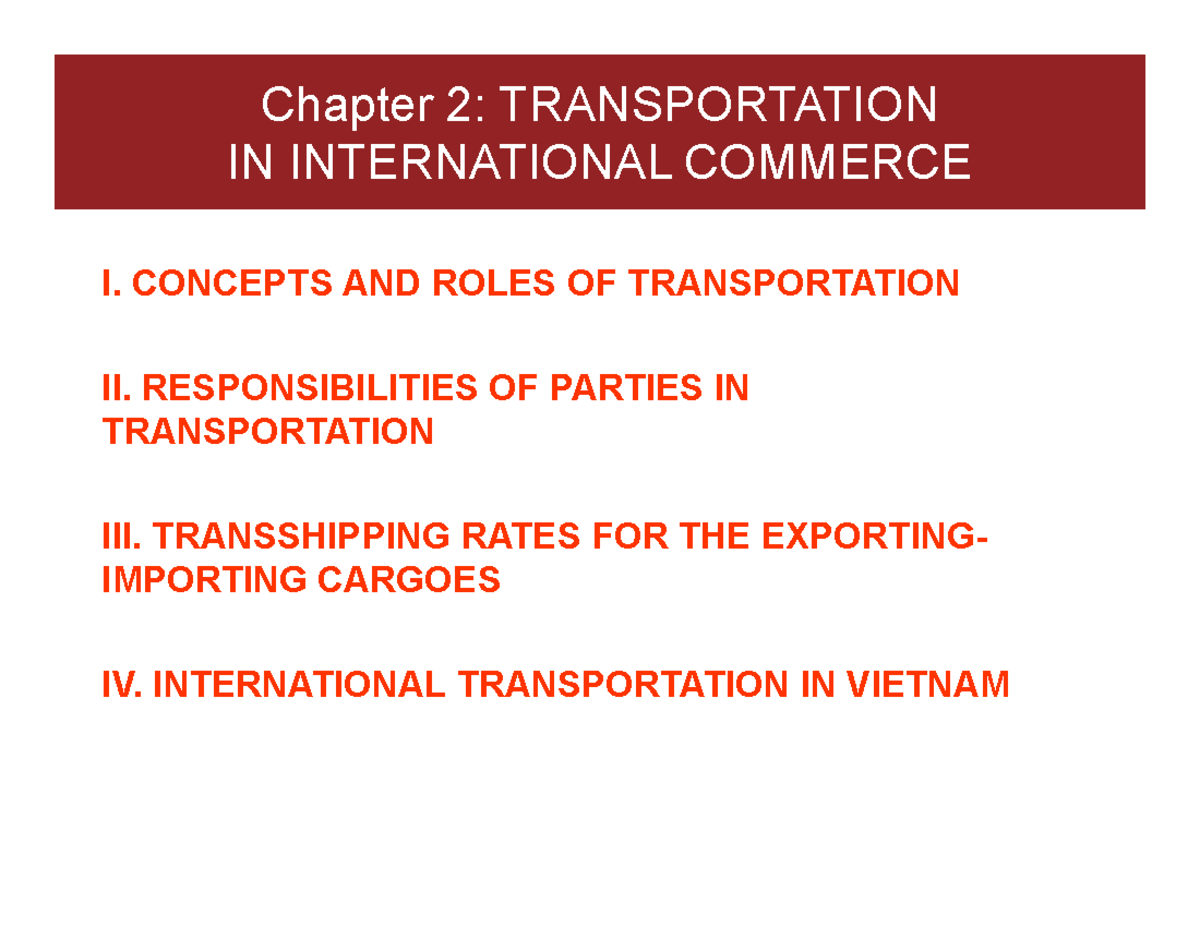 Chapter 2 - International transport in Commerce - Chapter 2: TRANSPORTATION IN INTERNATIONAL ...