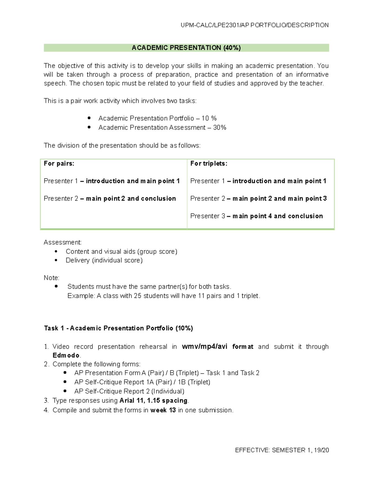 LPE2301 AP Description SEM2 - UPM-CALC/LPE2301/AP PORTFOLIO/DESCRIPTION ...
